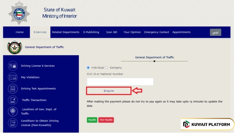 Kuwait Traffic Violation Check By Civil ID